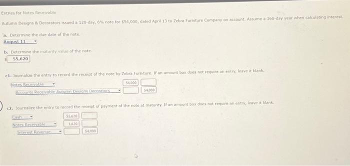 Solved Entries for Notes Recceivable Auturn Designs \& | Chegg.com