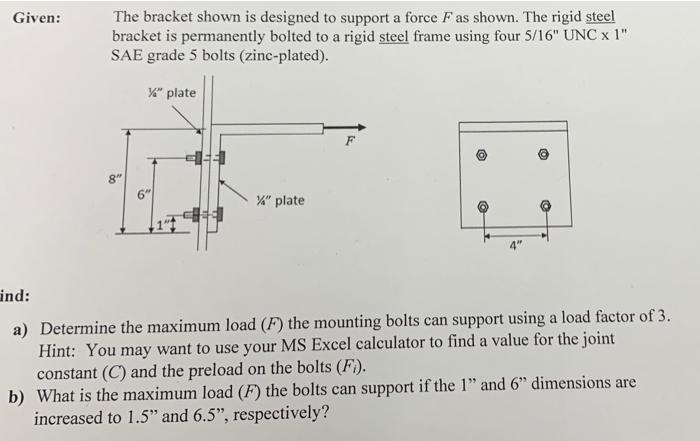Solved Given: The bracket shown is designed to support a | Chegg.com