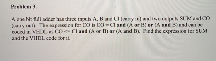 Solved Problem 3 A One Bit Full Adder Has Three Inputs A B 