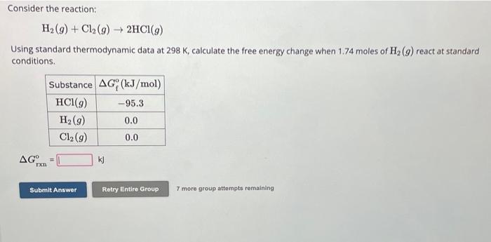 Solved Consider the reaction: H2(g)+Cl2(g)→2HCl(g) Using | Chegg.com