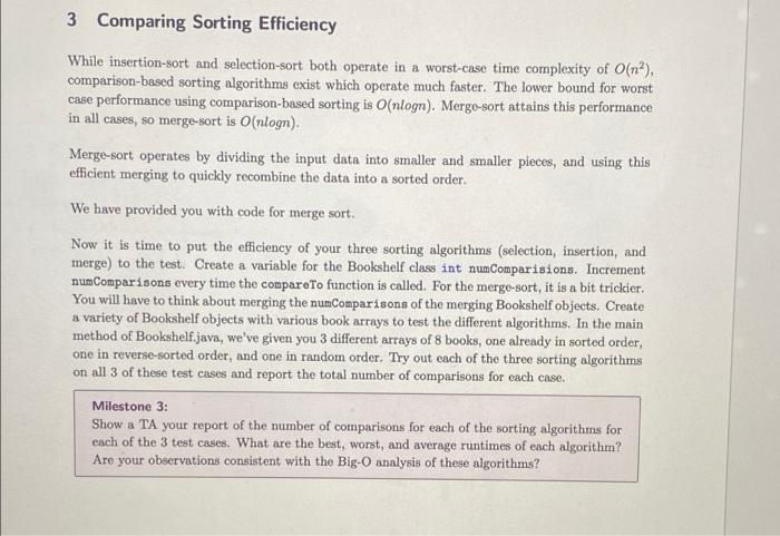 Solved 3 Comparing Sorting Efficiency While insertion-sort | Chegg.com