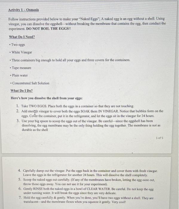 Solved Activity 1 -Osmosis Follow instructions provided | Chegg.com