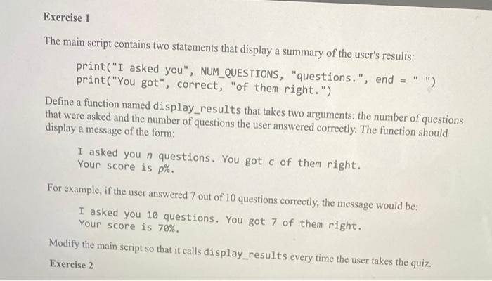 Solved The main script contains two statements that display | Chegg.com