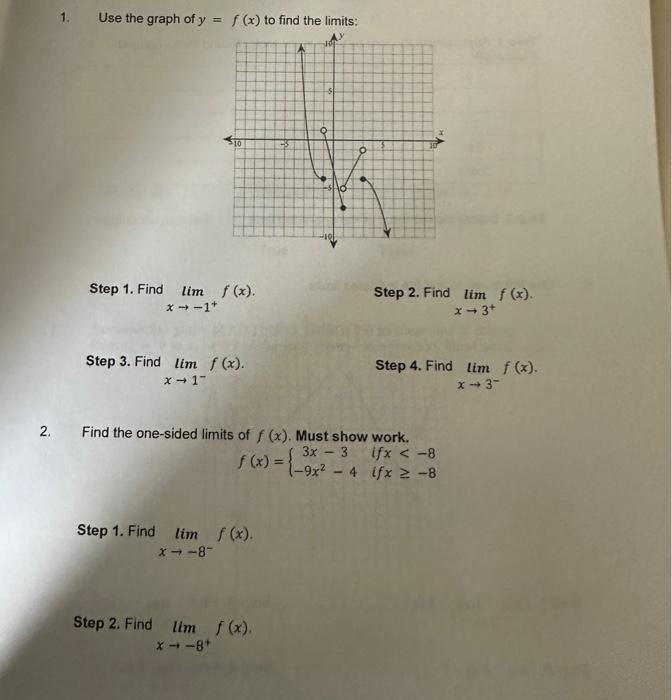Solved 1. Use the graph of y=f(x) to find the limits: Step | Chegg.com