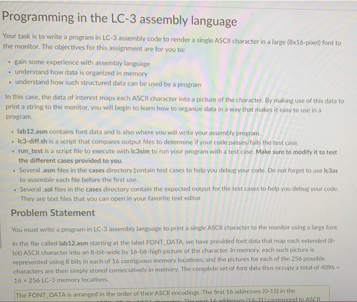 Solved Programming In The Lc 3 Assembly Language Your Task