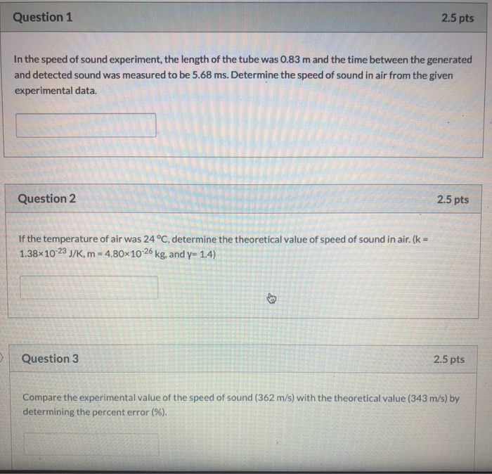 Solved Question 1 2.5 pts In the speed of sound experiment, | Chegg.com