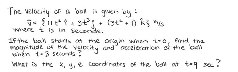 Solved The velocity of a ball is given by:If the ball starts | Chegg.com