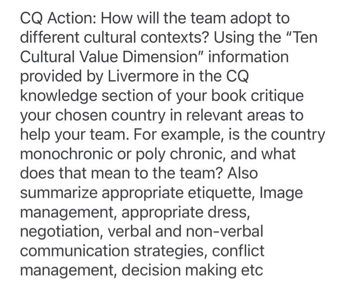 Solved CQ Action: How will the team adopt to different | Chegg.com