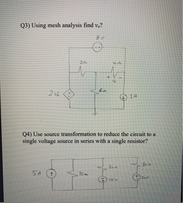 Solved Q3) Using mesh analysis find vo? 85 22 42 M br 206 1A | Chegg.com