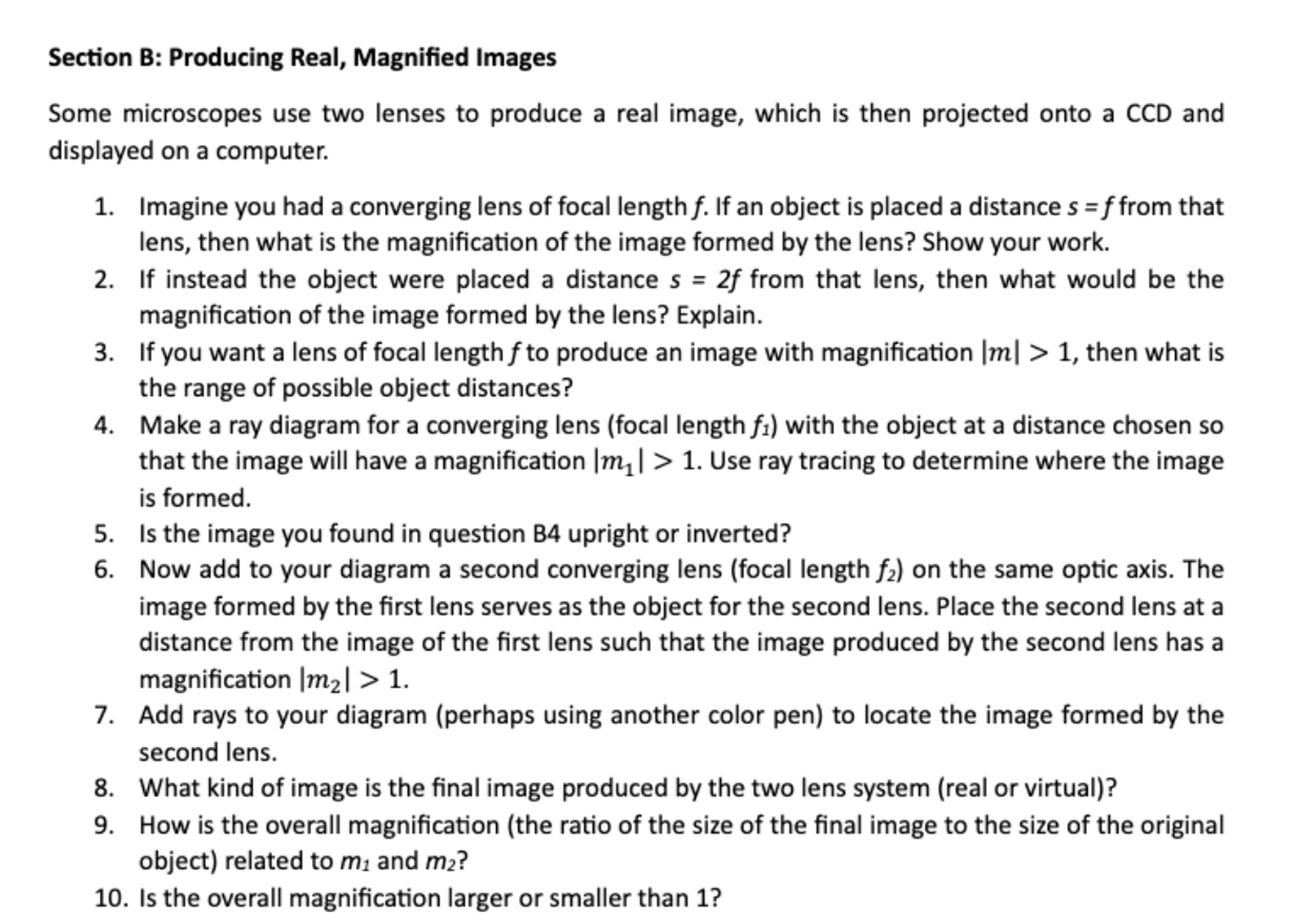 Solved Section B: Producing Real, Magnified ImagesSome | Chegg.com