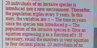 Solved 20 ﻿individuals of m ﻿invasive species is introduced | Chegg.com