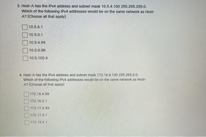 Solved 3. Host-A has the IPv4 address and subnet mask | Chegg.com
