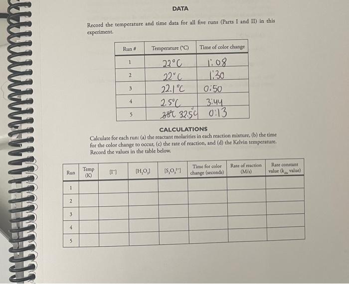 Solved Record the temperature and time data for all five | Chegg.com
