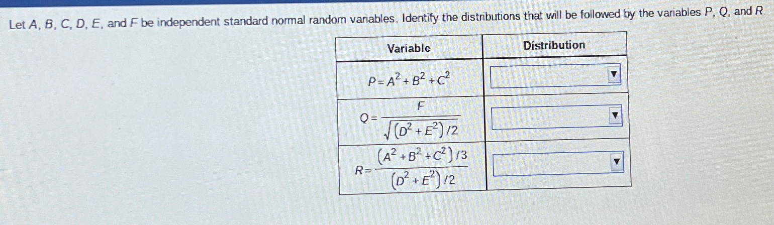 Solved Let A,B,C,D,E, and F be independent standard normal | Chegg.com