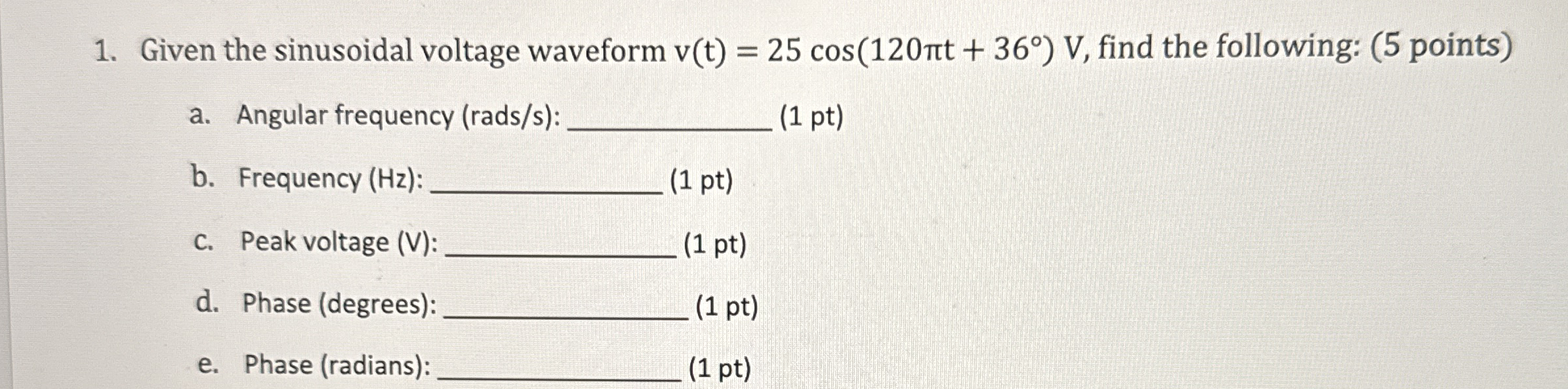 Solved Given the sinusoidal voltage waveform | Chegg.com