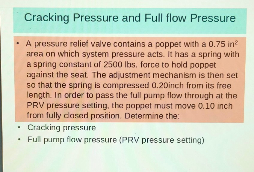 Solved Cracking Pressure and Full flow Pressure A pressure | Chegg.com