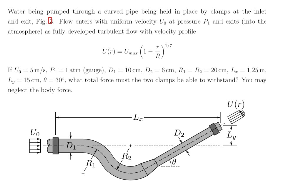 Solved Water being pumped through a curved pipe being held | Chegg.com