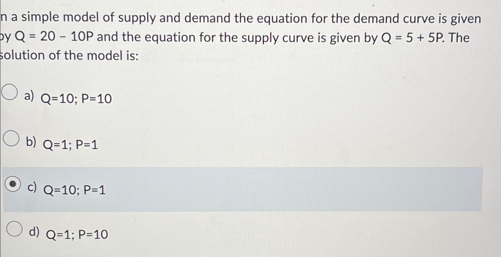 Solved n a simple model of supply and demand the equation | Chegg.com
