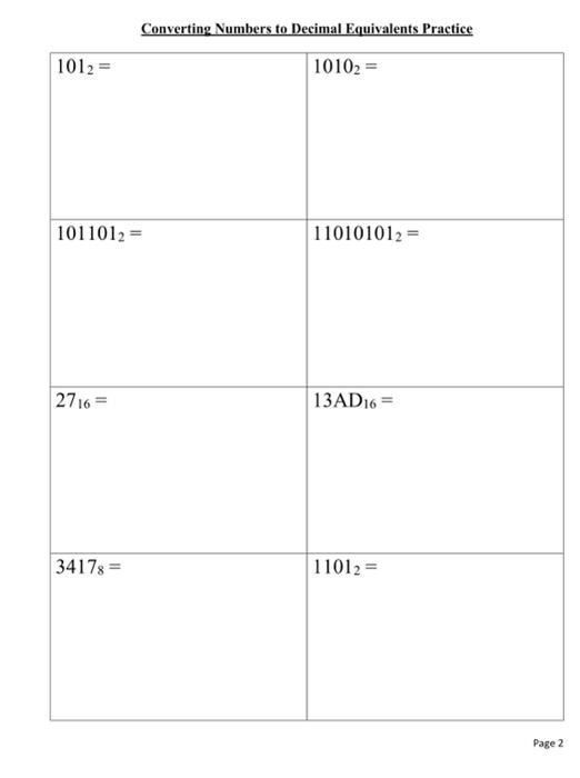 Solved Converting Numbers to Decimal Equivalents A number in | Chegg.com