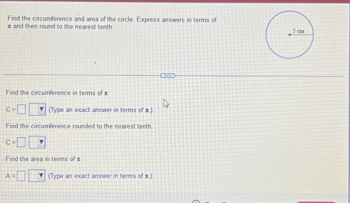 Solved Find the circumference and area of the circle. | Chegg.com