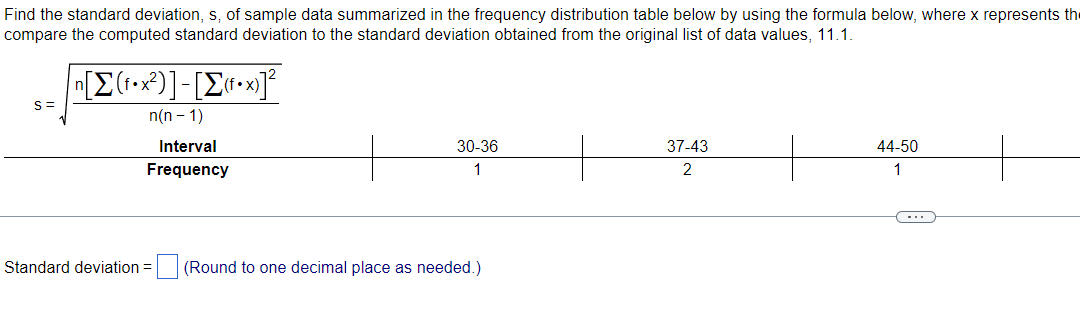 Solved Find the standard deviation, s, of sample data | Chegg.com