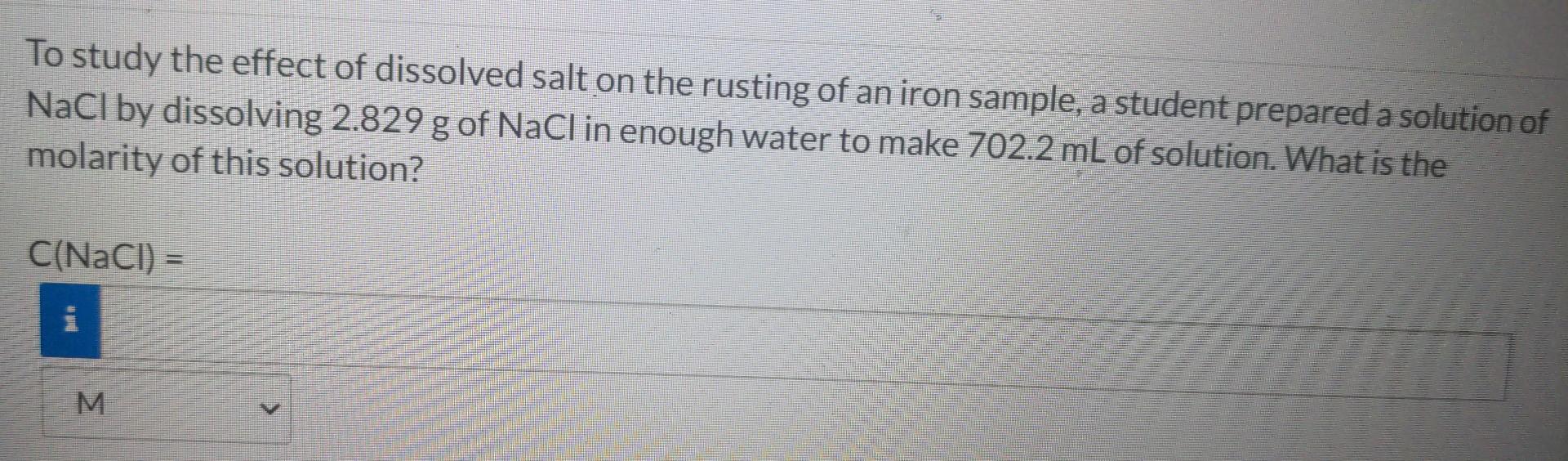 Solved To study the effect of dissolved salt on the rusting | Chegg.com