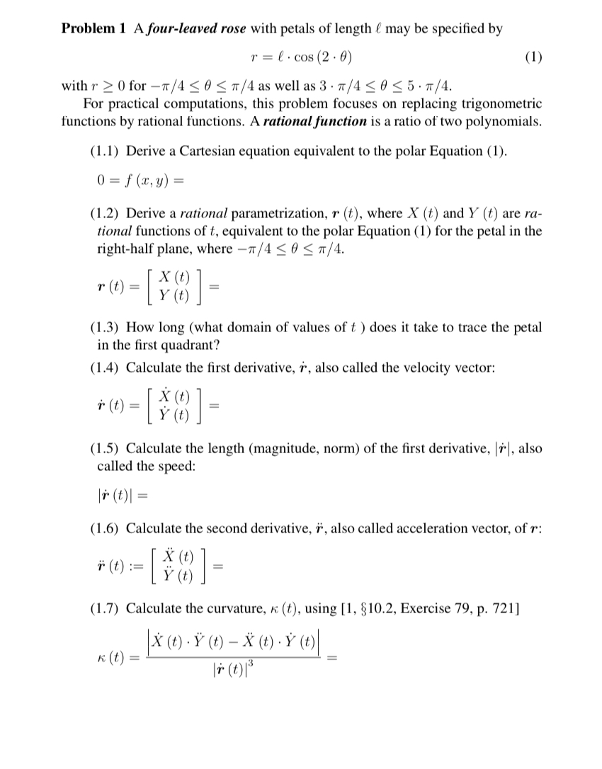 Solved Problem 1 ﻿A four-leaved rose with petals of length l | Chegg.com