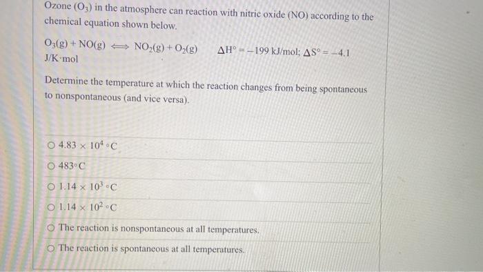 Solved Ozone (O3) in the atmosphere can reaction with nitric | Chegg.com