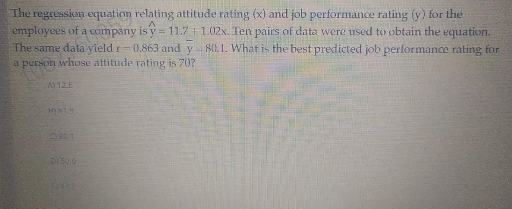 Solved The regression equation relating attitude rating (x) | Chegg.com