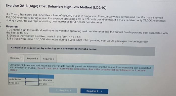 Solved Exercise 2A-3 (Algo) Cost Behavior; High-Low Method | Chegg.com