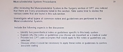 Solved Musculoskeletal Syatem Procedures20Aner reviewing the | Chegg.com