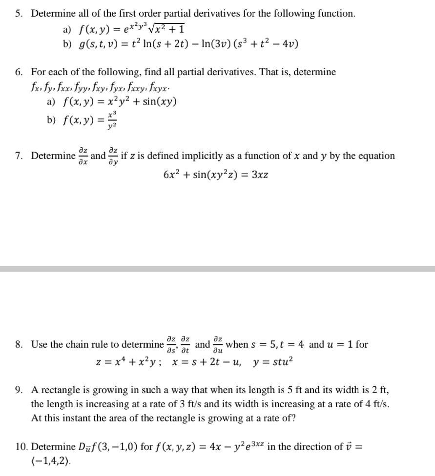 Solved 5. Determine all of the first order partial | Chegg.com