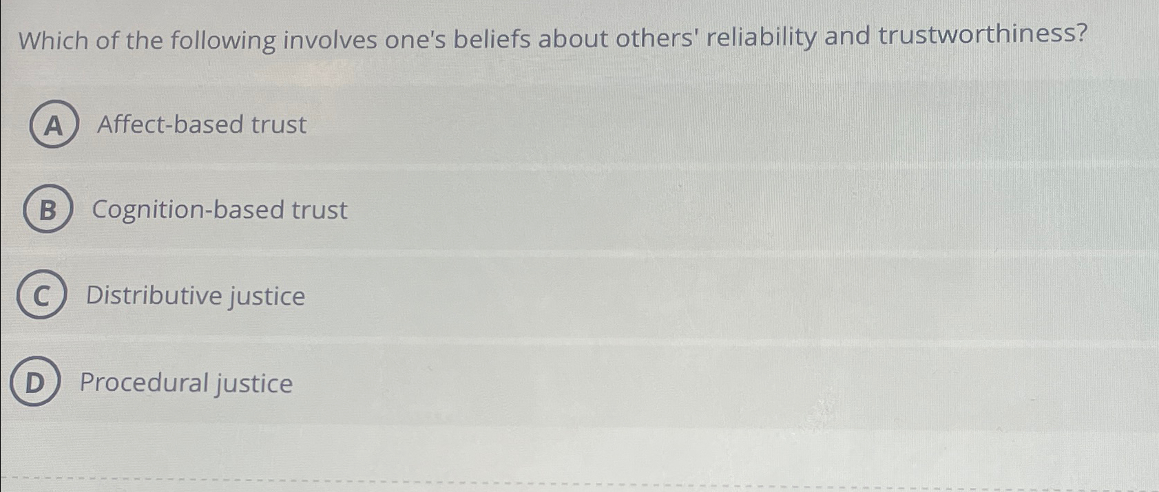 Solved Which of the following involves one's beliefs about | Chegg.com