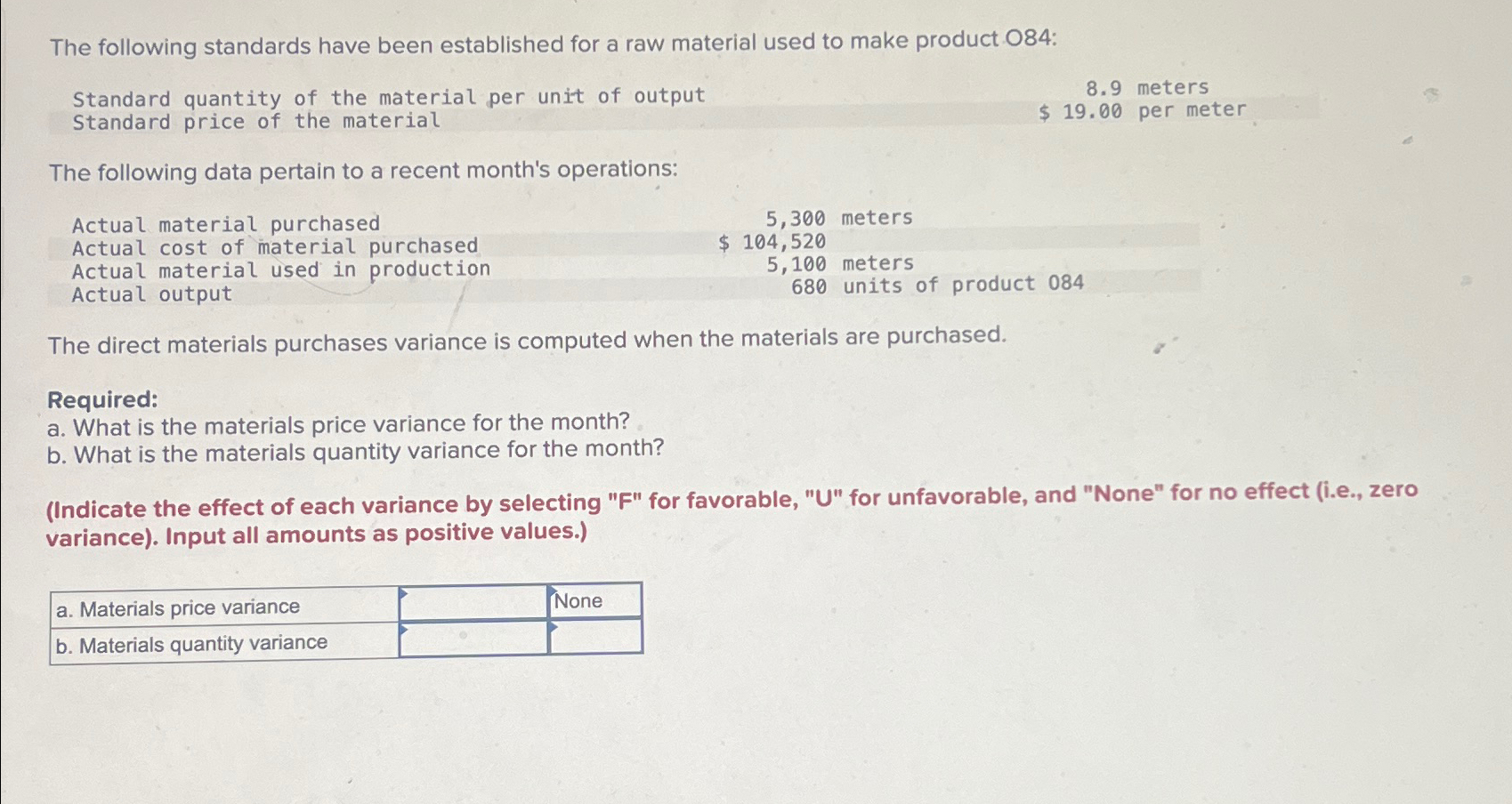 Solved The following standards have been established for a | Chegg.com