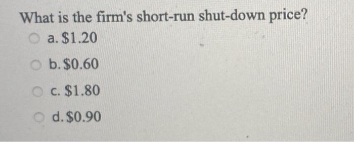 Solved What is the firm's short-run shut-down price? a. | Chegg.com