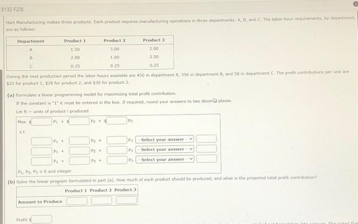 Solved Hart Manufacturing makes three products. Each product | Chegg.com