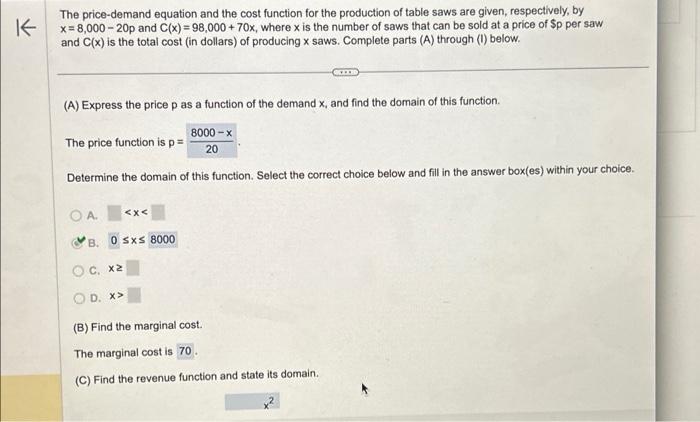 Solved The price-demand equation and the cost function for | Chegg.com