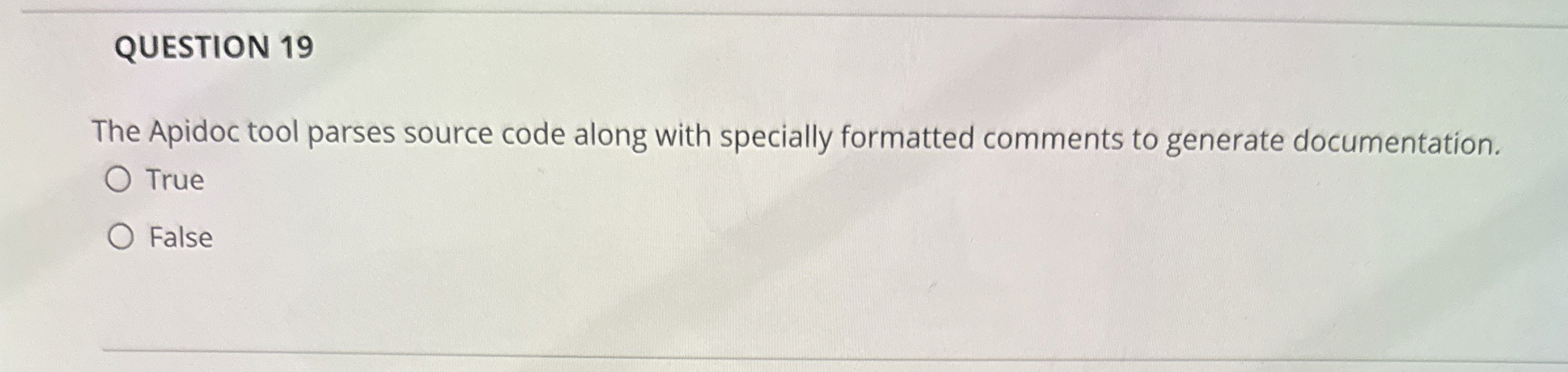 Solved QUESTION 19The Apidoc tool parses source code along | Chegg.com