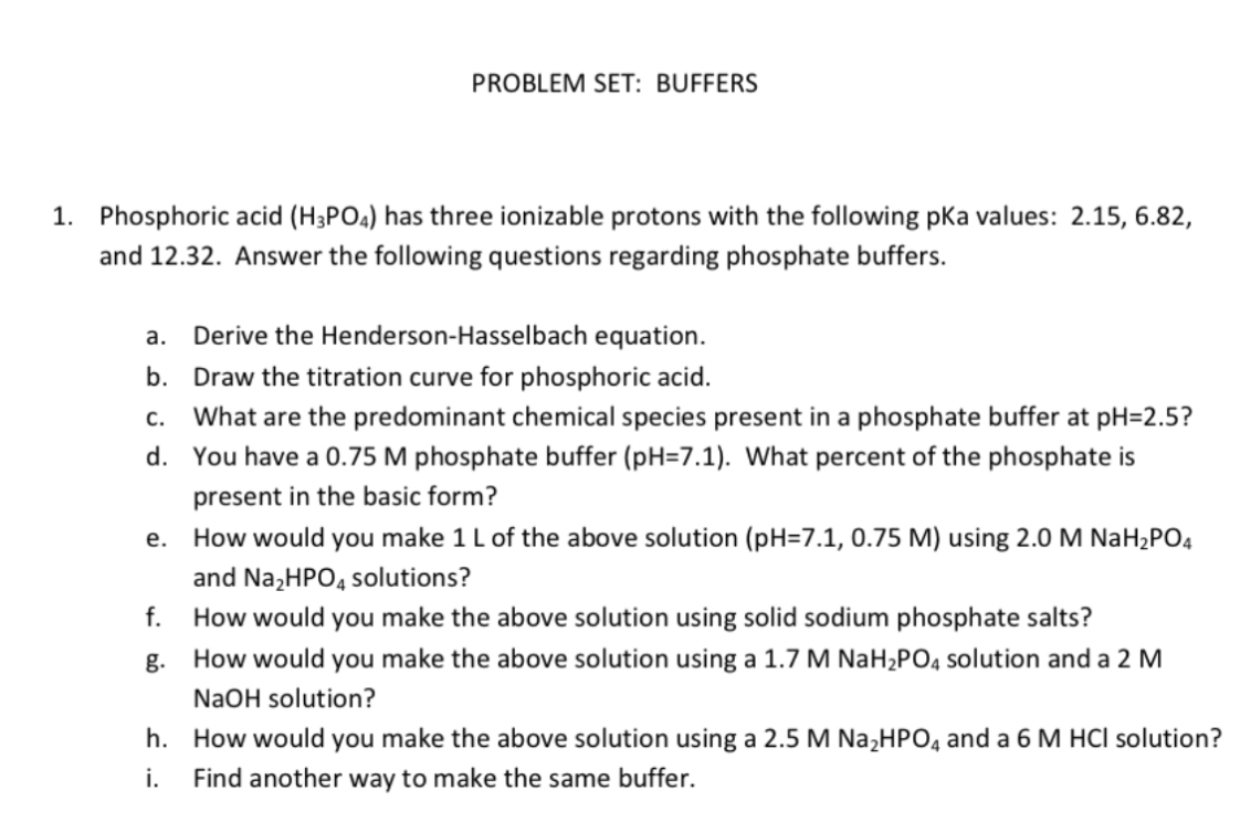 Solved PROBLEM SET: BUFFERSPhosphoric acid (H3PO4) ﻿has | Chegg.com
