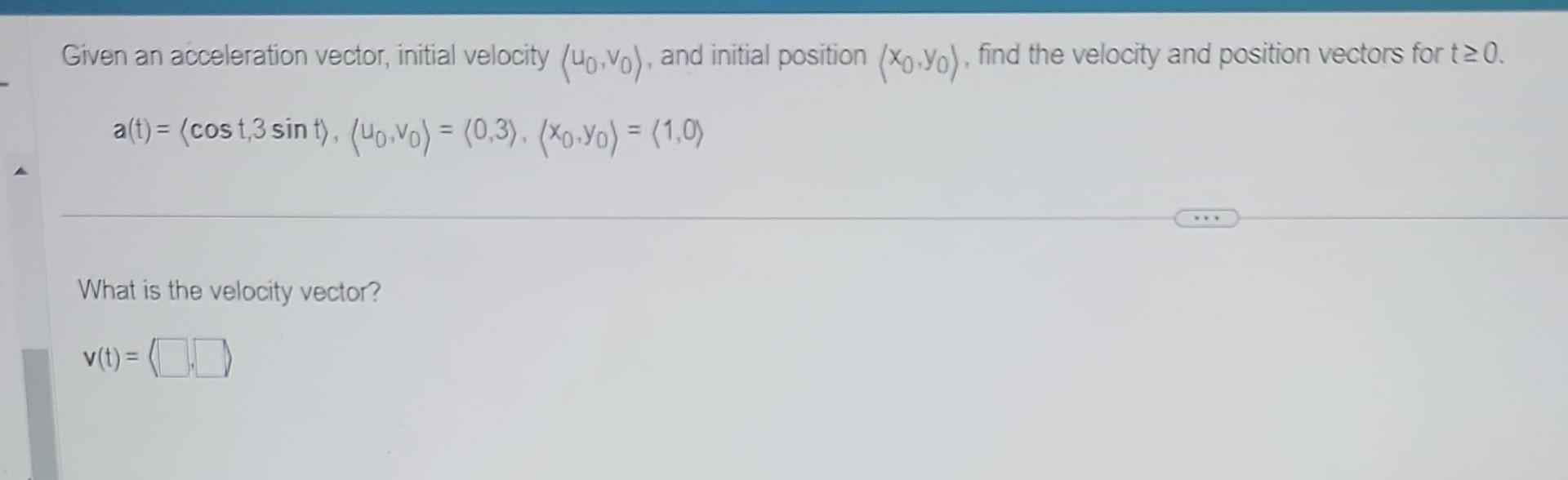 Solved Given an acceleration vector, initial velocity | Chegg.com
