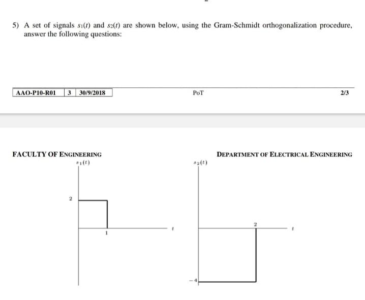 A set of signals s1(t) ﻿and s2(t) ﻿are shown below, | Chegg.com
