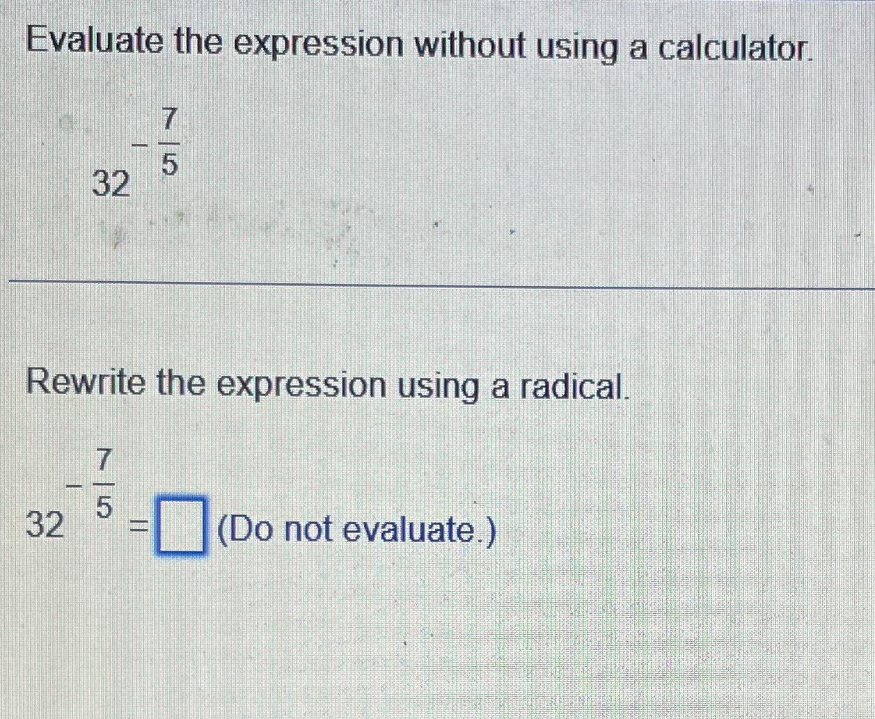 Solved Evaluate the expression without using a | Chegg.com