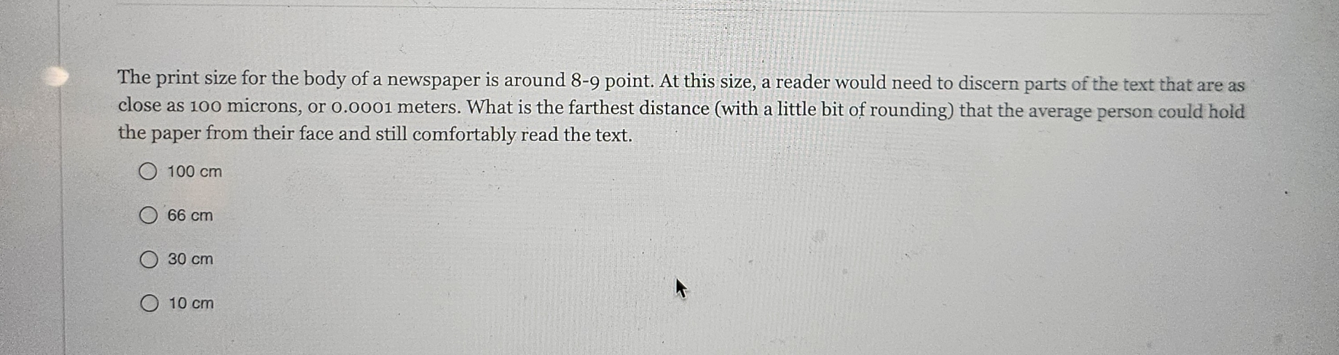 Solved The print size for the body of a newspaper is around | Chegg.com