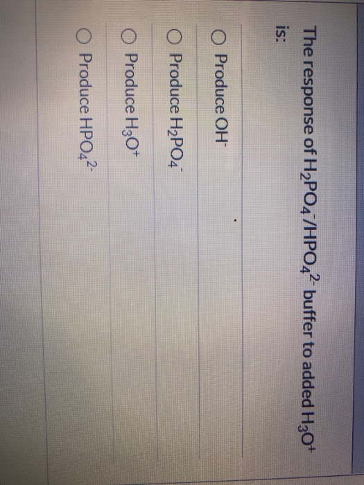 Solved The response of H2PO4 /HPO42-buffer to added H30+ is: | Chegg.com