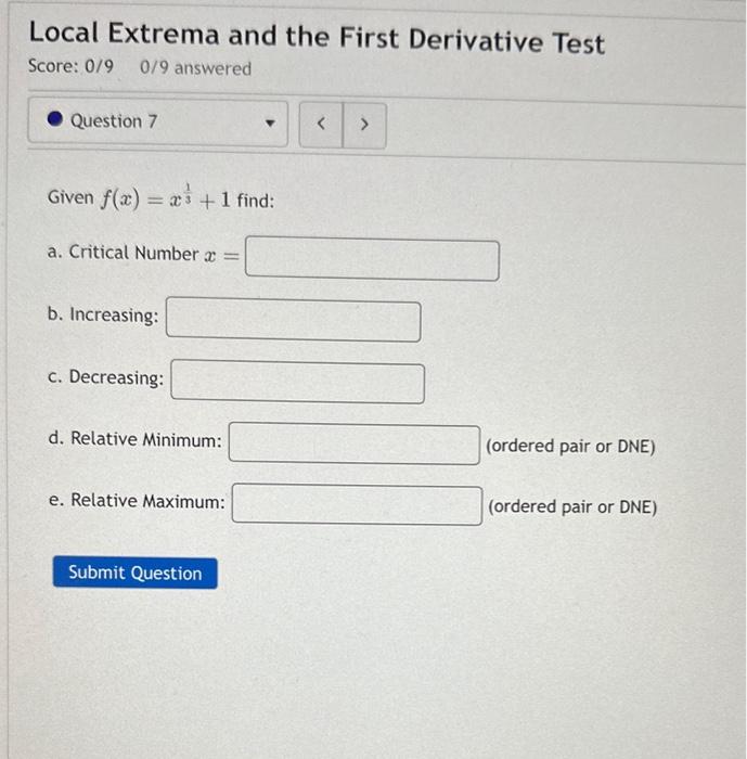 Solved Local Extrema and the First Derivative Test Score: | Chegg.com