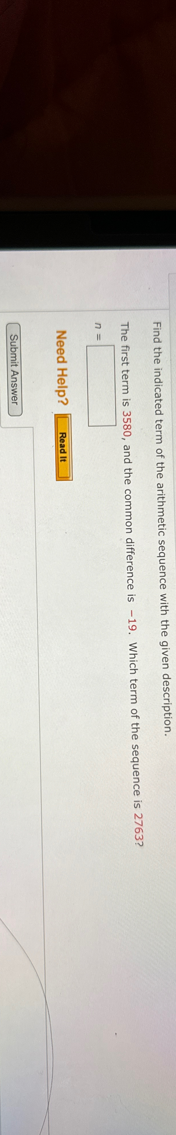 Solved Find the indicated term of the arithmetic sequence | Chegg.com