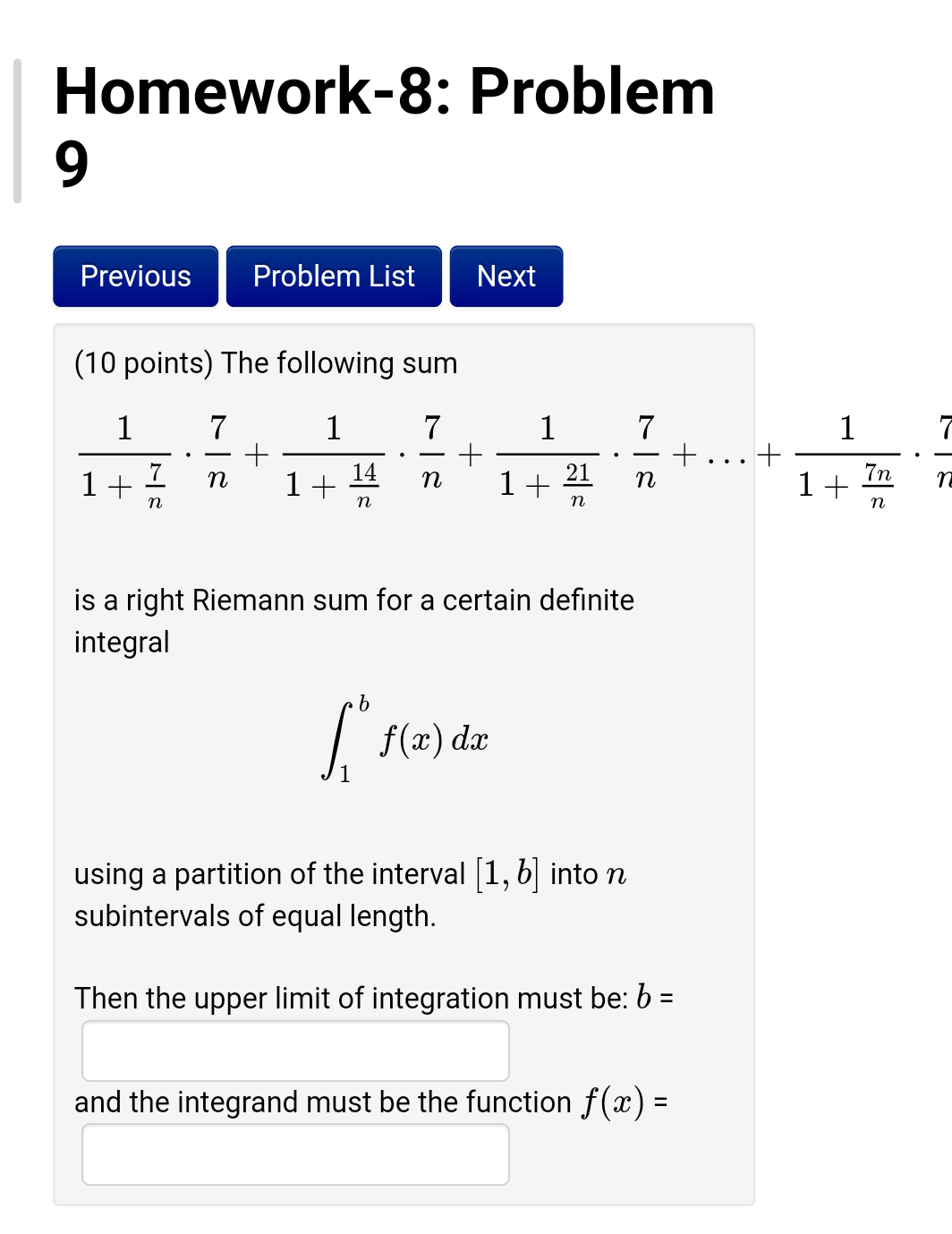 Solved Homework-8: Problem 9 (10 points) The following sum | Chegg.com
