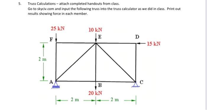Solved 5. Truss Calculations - attach completed handouts | Chegg.com