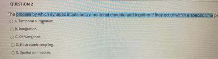 Solved QUESTION 2 The process by which synaptic inputs onto | Chegg.com
