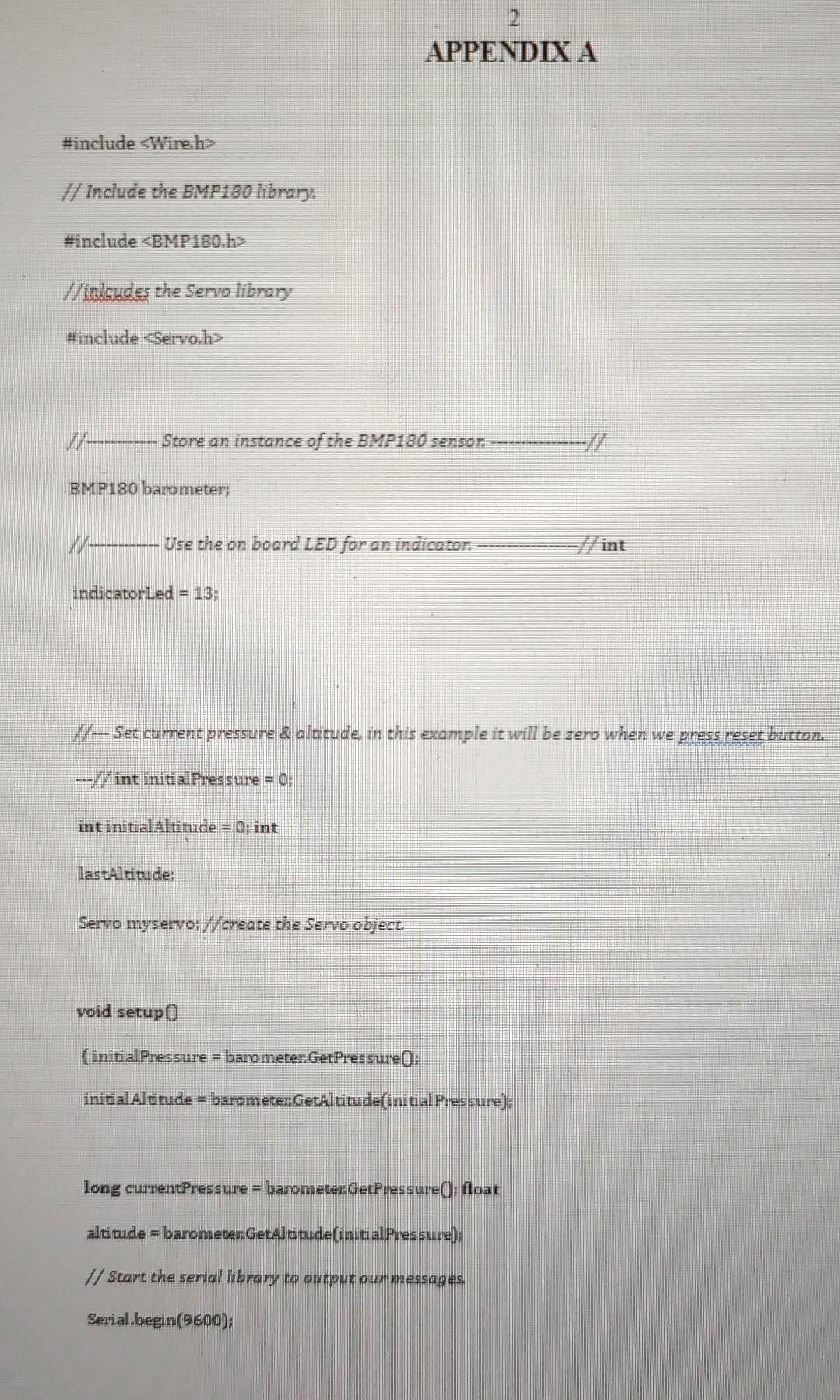 Solved APPENDIX A #include // Include the BMP180 librar: | Chegg.com